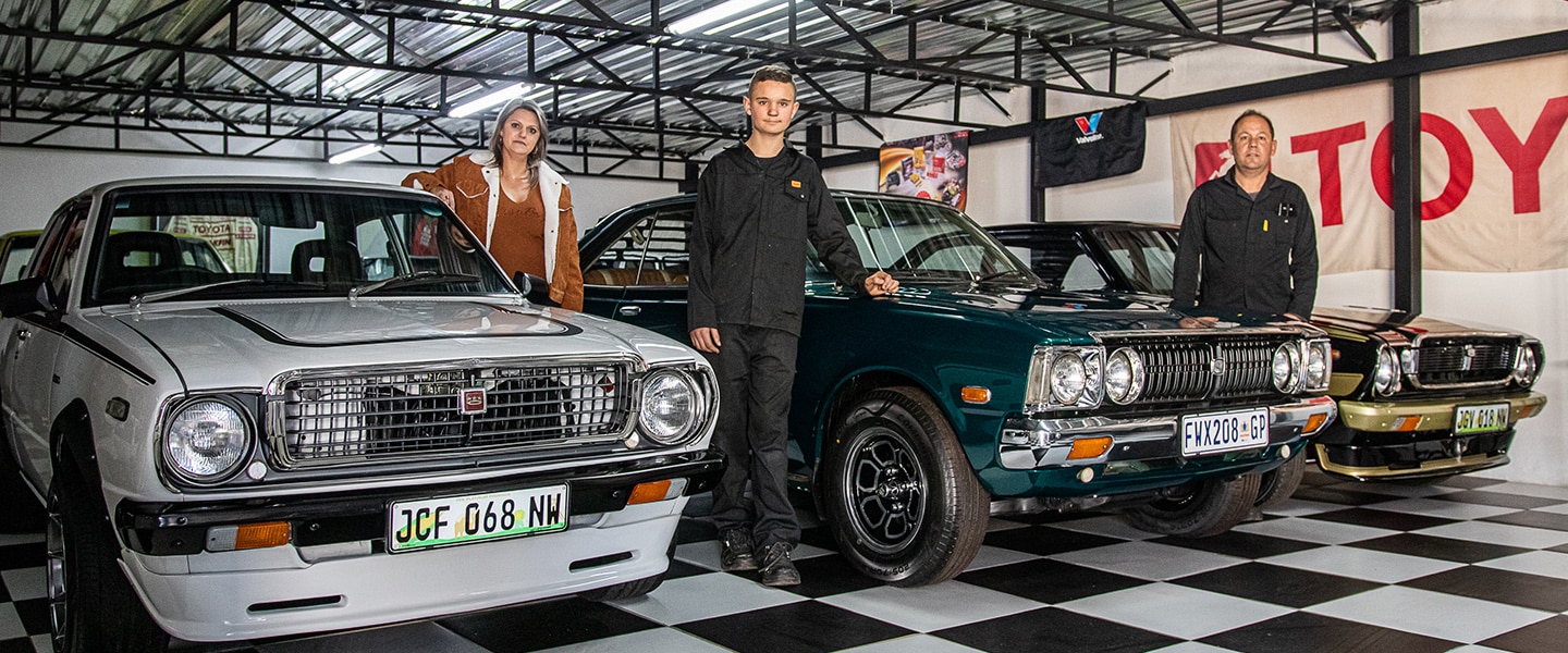 The Fourie family pictured with their KE30 Corollas.