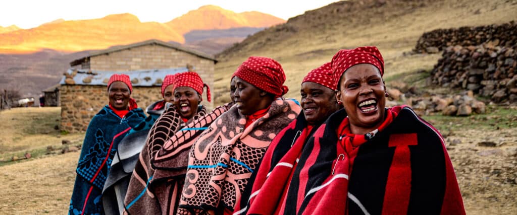 The women of Matsoaing village – a riot of colour and laughter.