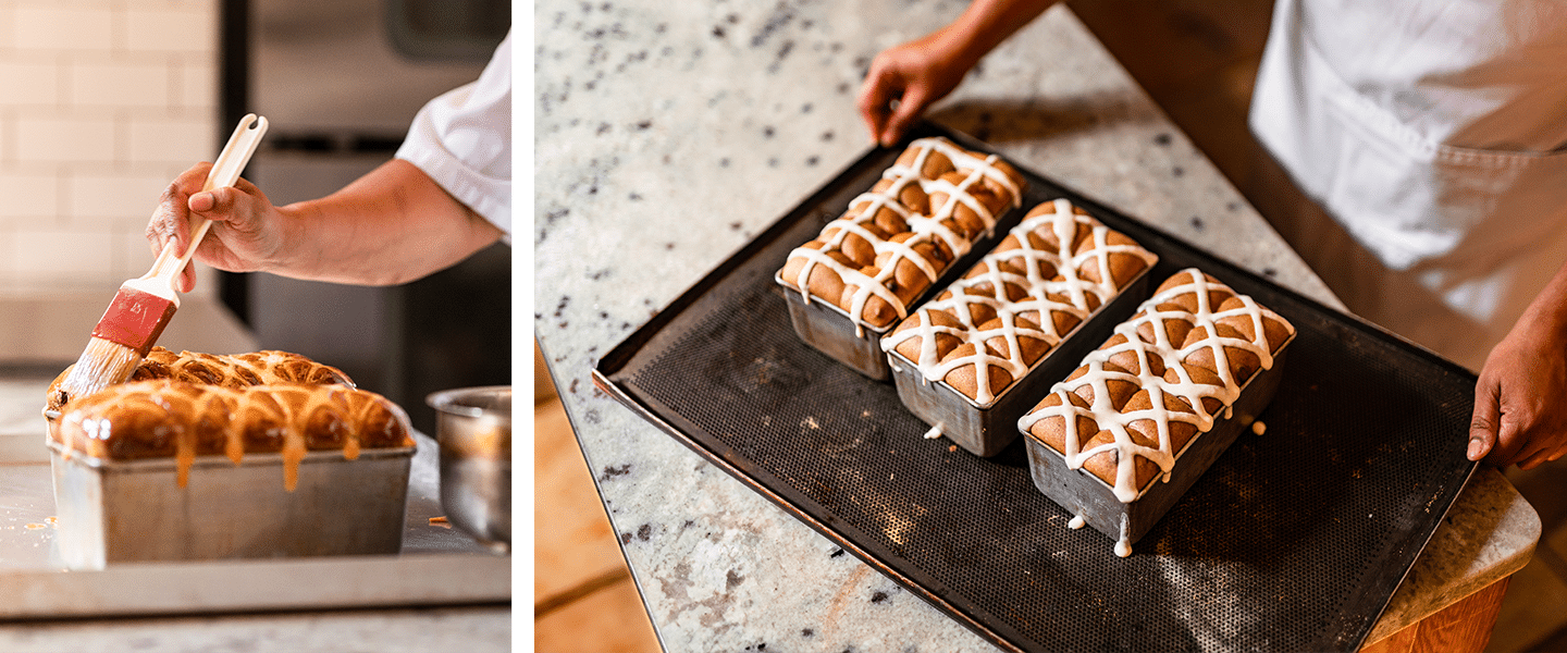 Baking hot cross buns during the baking course at Babylonstoren.