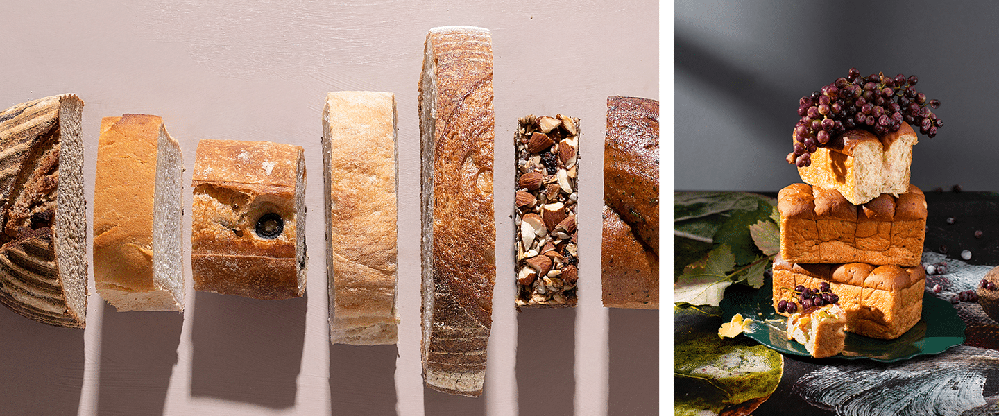 Slices of different types of bread