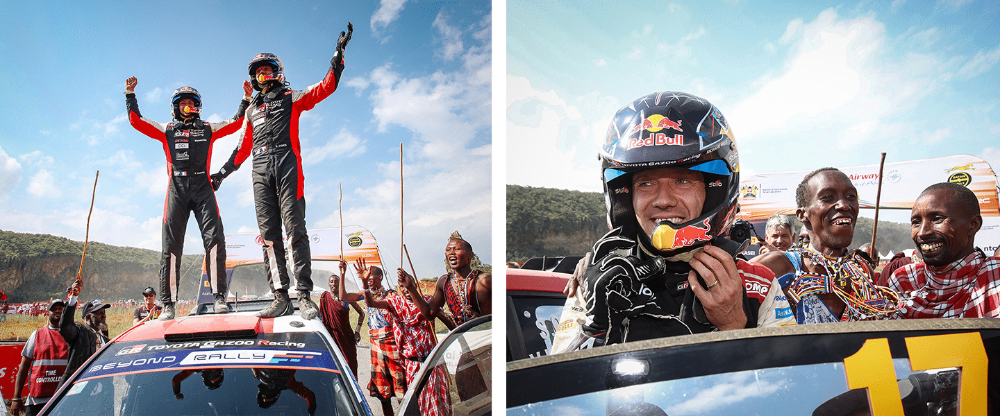 Sébastien Ogier’s and co-driver Vincent Landais celebrating their ...