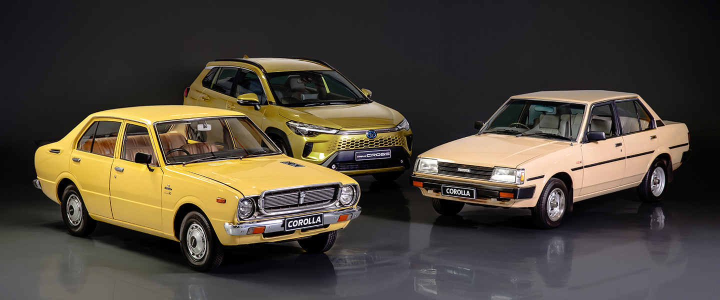 Three generations of Toyota Corollas